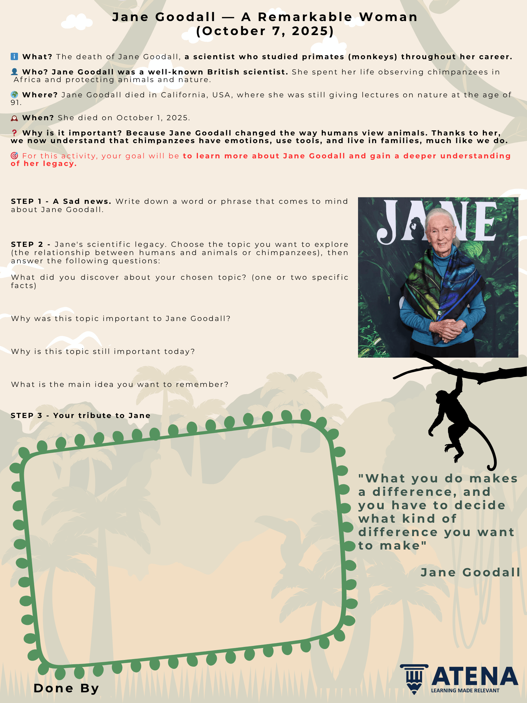 Décès de Jane Goodall (7 octobre 2025) - Dominique Meunier | ATENA